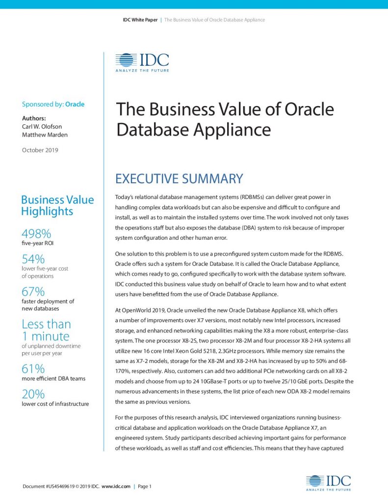 Download The Business Value of Oracle Database Appliance Whitepaper | DemandTalk