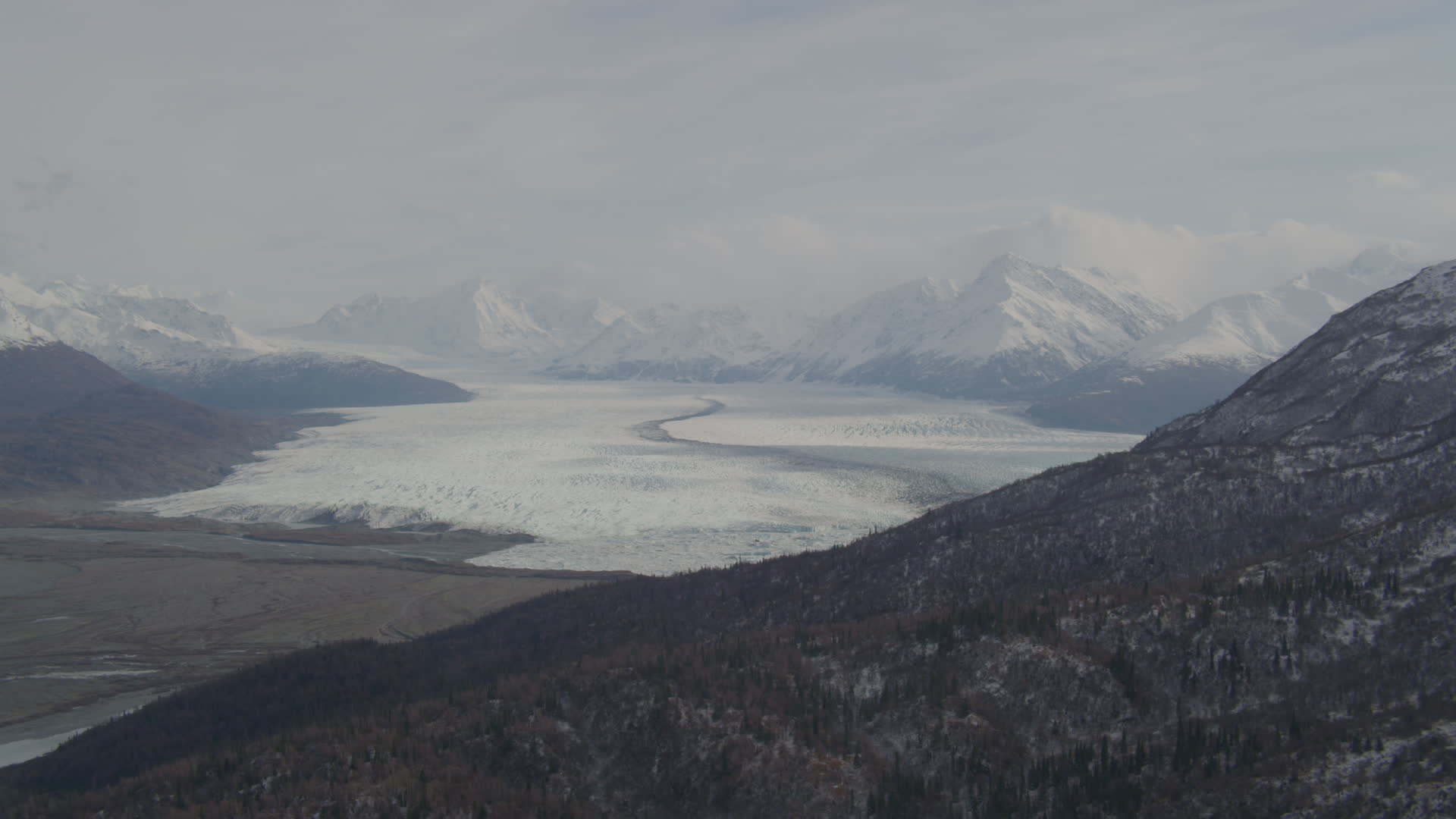 4K stock footage aerial video Knik Glacier, bordered by Chugach ...