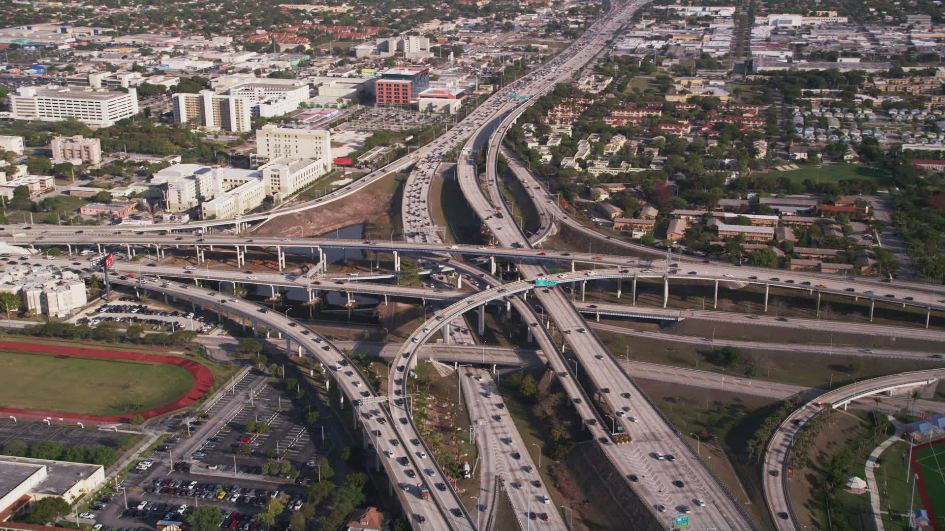5K stock footage aerial video of Interstate 95 and Highway 836 ...