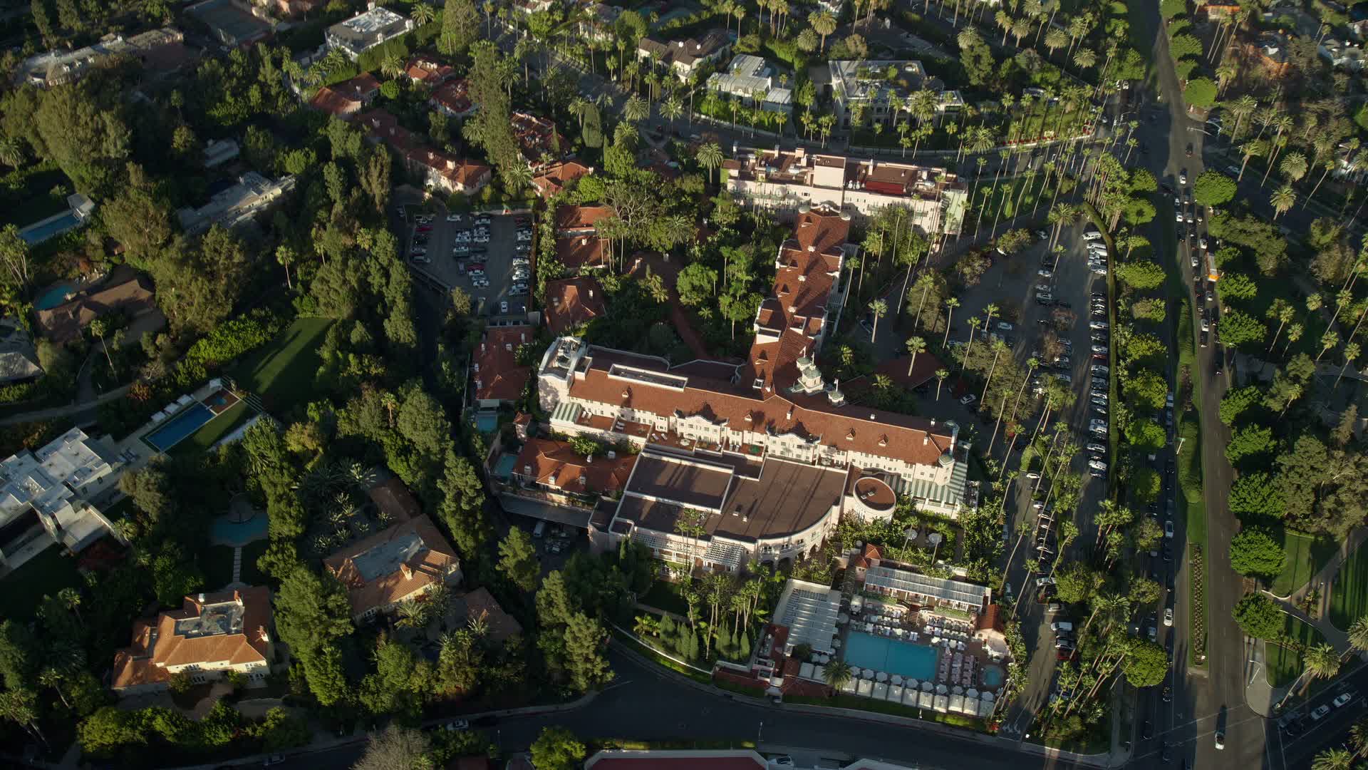 7.6K stock footage aerial video of a reverse view of the Beverly Hills ...