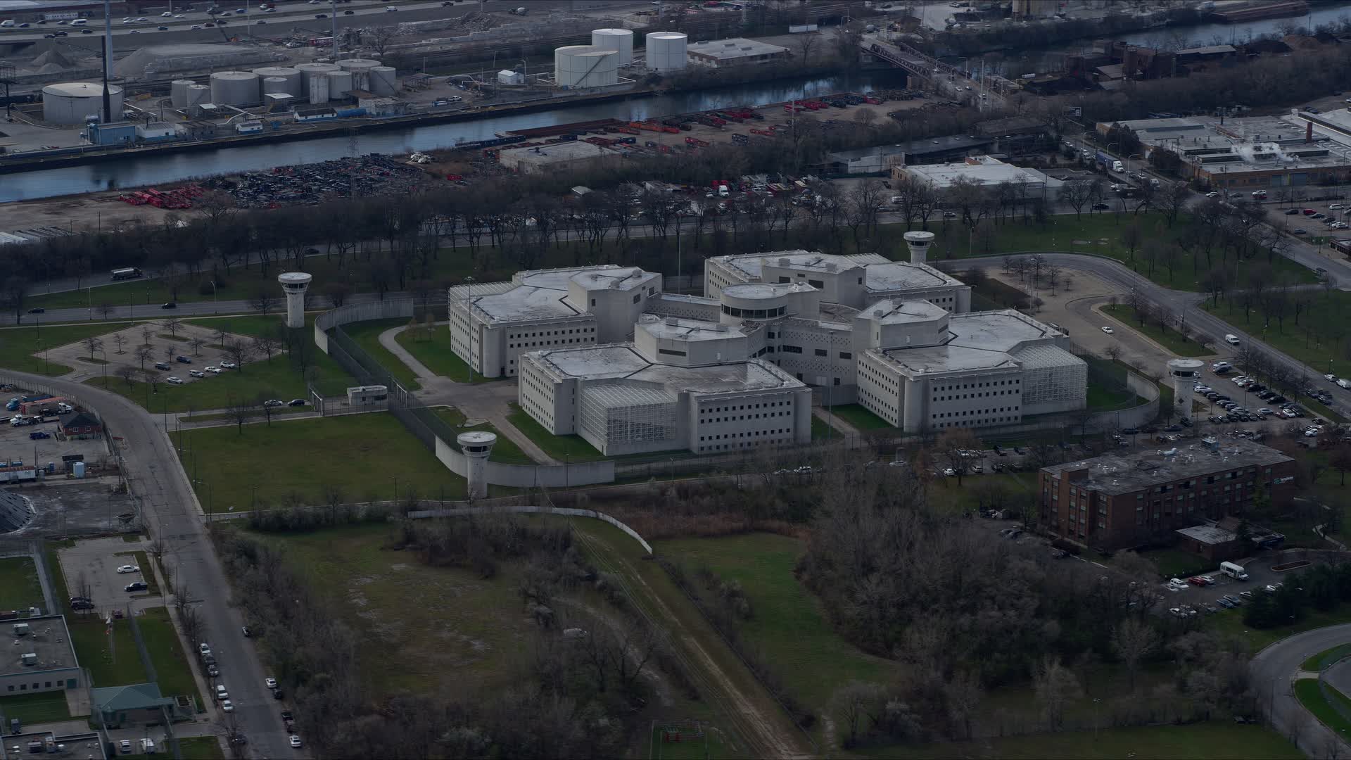 4K stock footage aerial video orbiting Cook County Jail in West Side ...