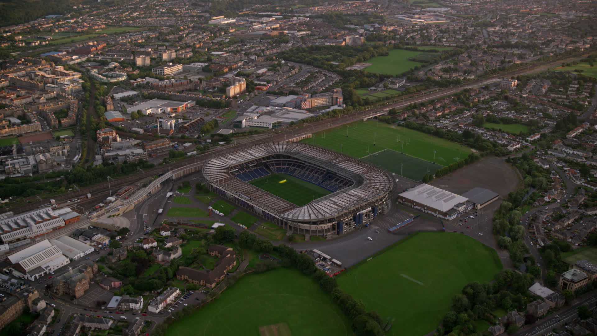 5.5K stock footage aerial video of flying by Murrayfield Stadium ...