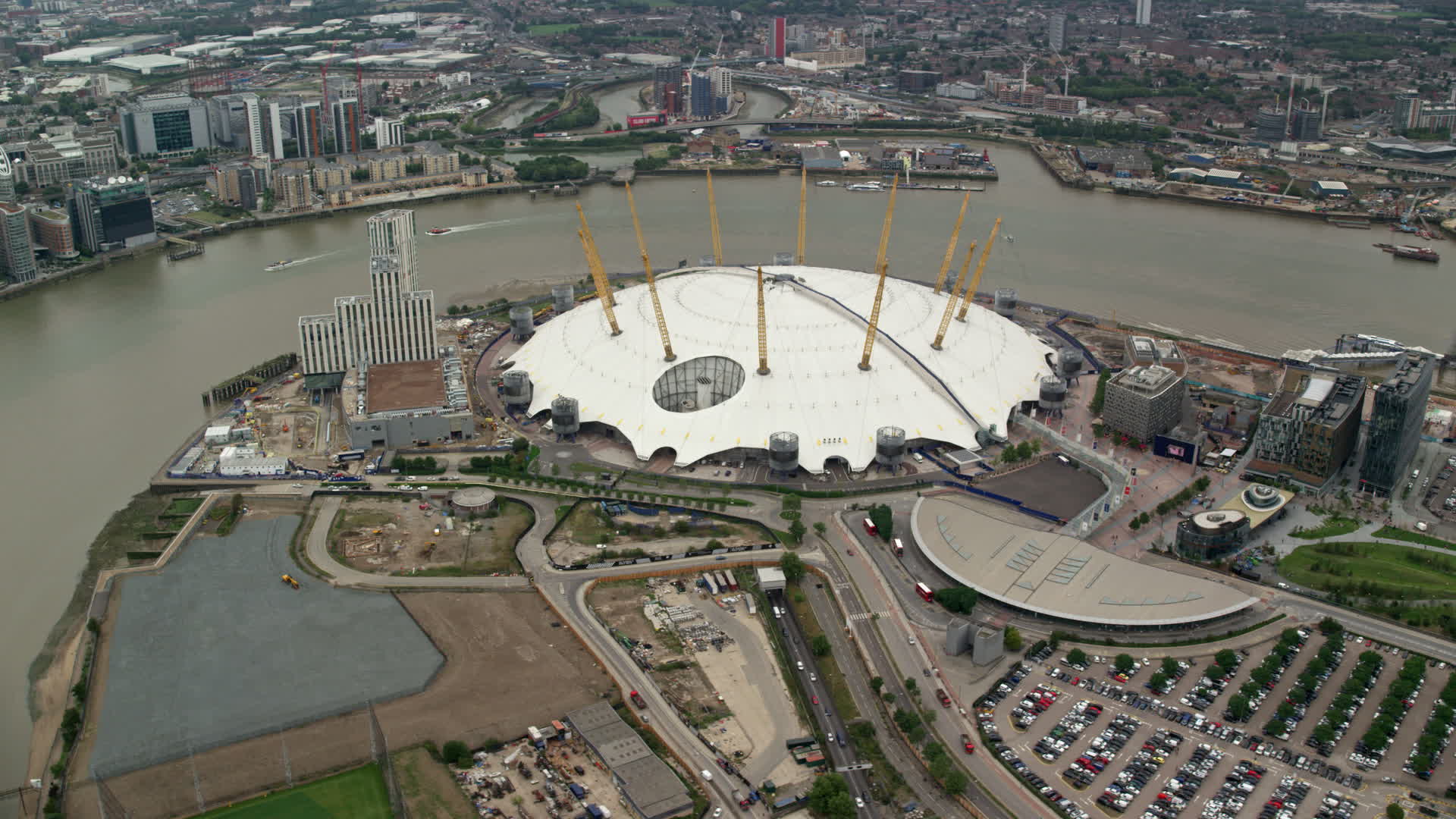 5.5K stock footage aerial video of the O2 Arena by the River Thames ...