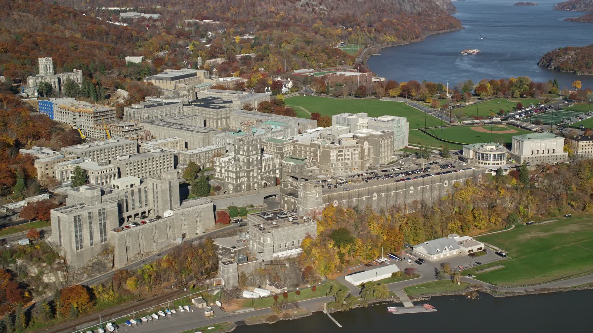 5.5K stock footage aerial video of West Point Military Academy in ...