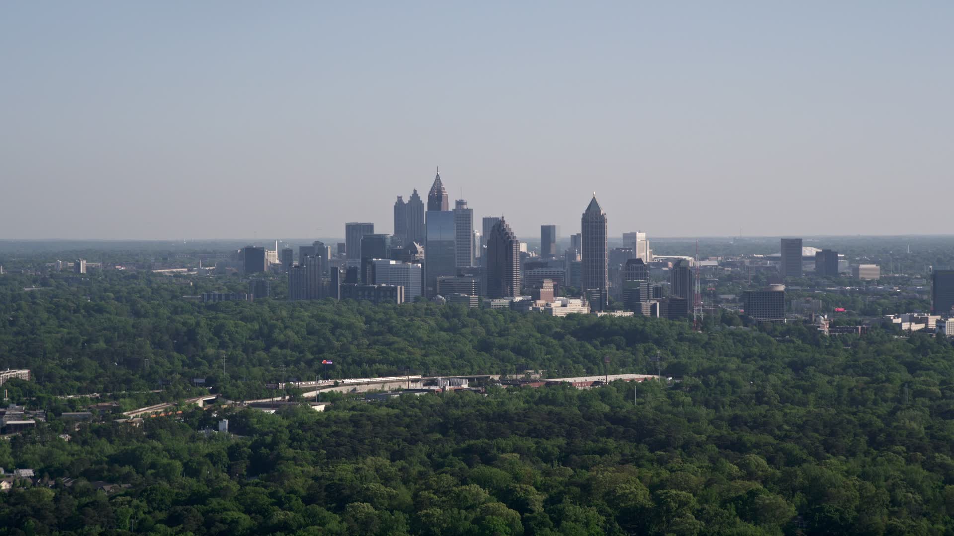 4.8K stock footage aerial video of a distant shot of Midtown Atlanta ...