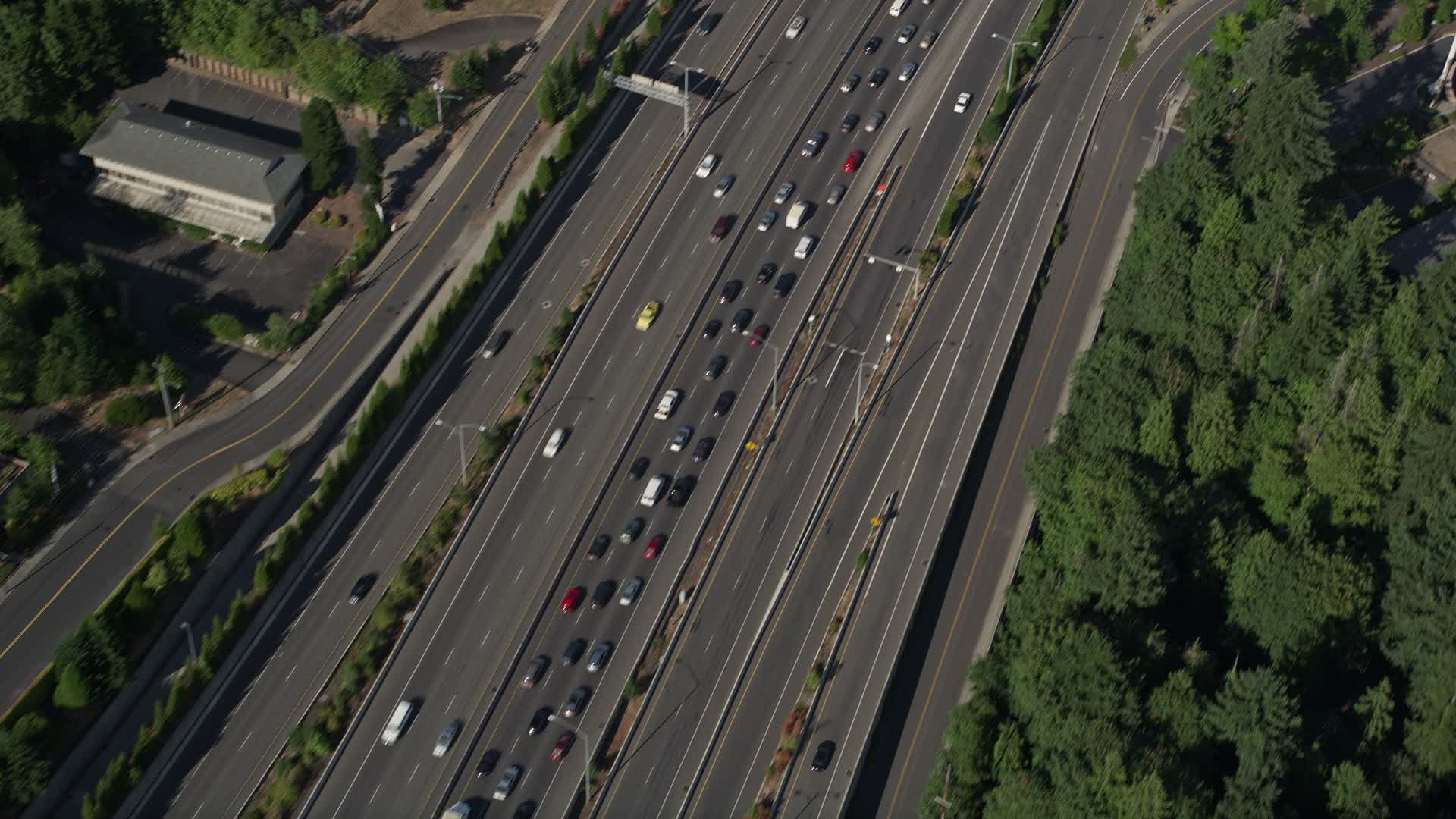 5K stock footage aerial video of following heavy highway traffic ...