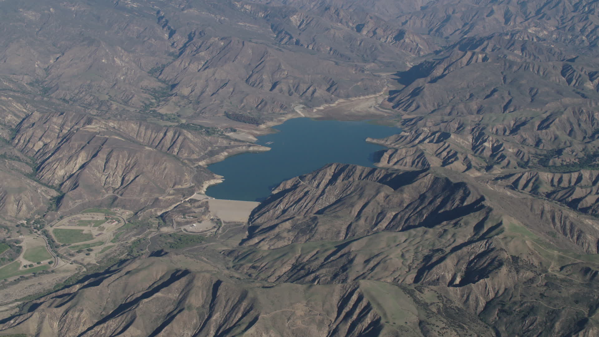 4K stock footage aerial video of Santa Felicia Dam and Lake Piru in Los ...
