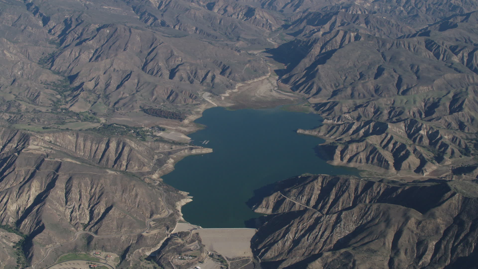 4K stock footage aerial video Santa Felicia Dam by Lake Piru in the Los ...