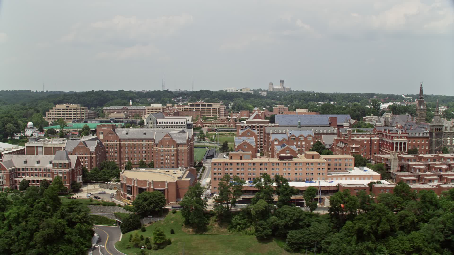 4.8K stock footage aerial video passing the campus of Georgetown ...
