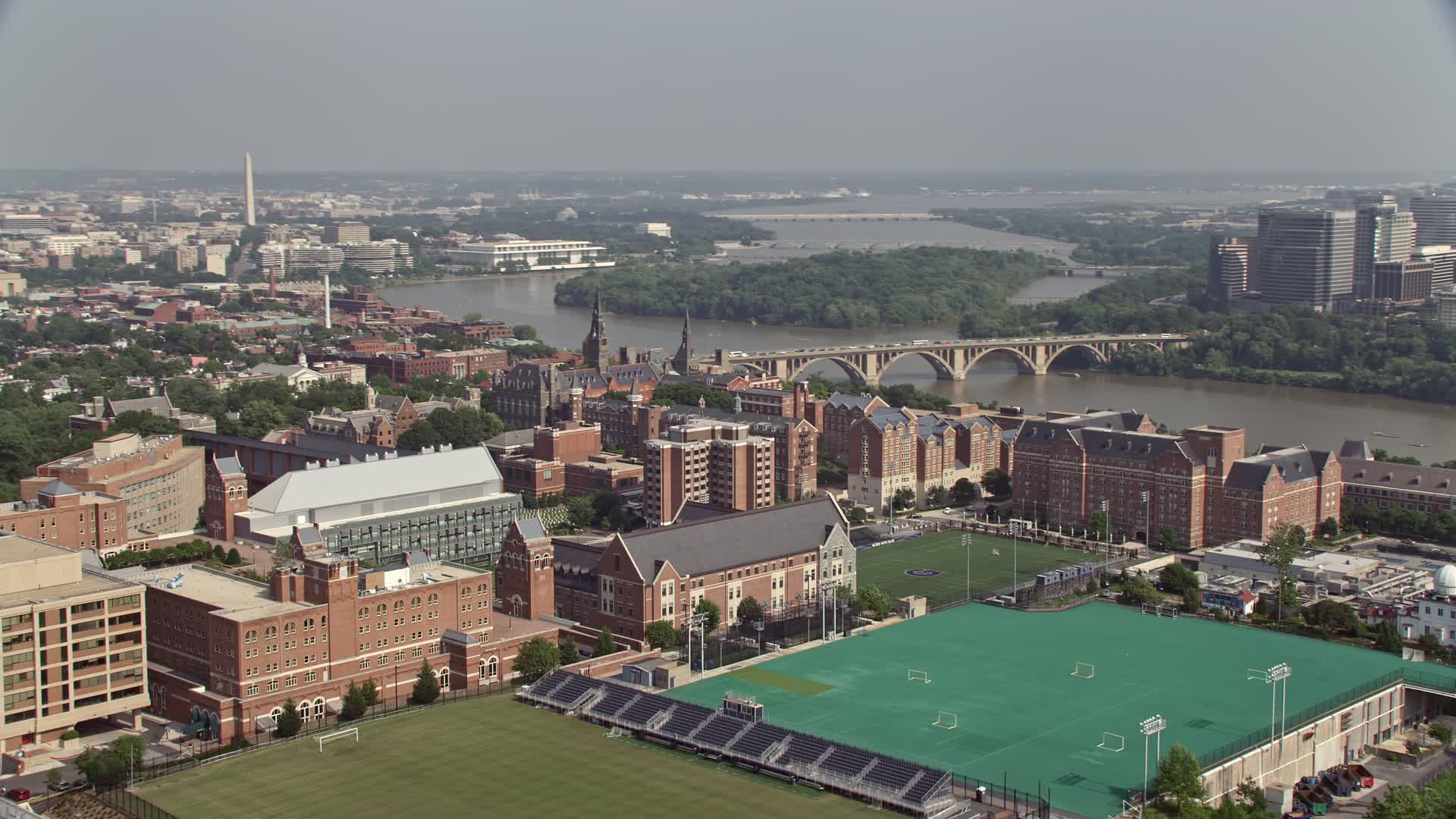 4.8K stock footage aerial video of riverfront campus of Georgetown ...
