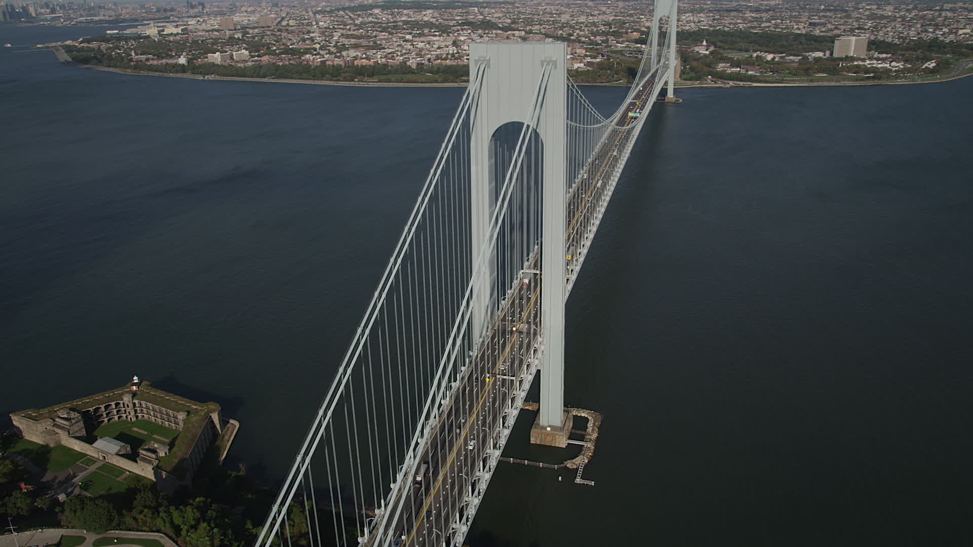 4K stock footage aerial video of Verrazano-Narrows Bridge, seen from ...