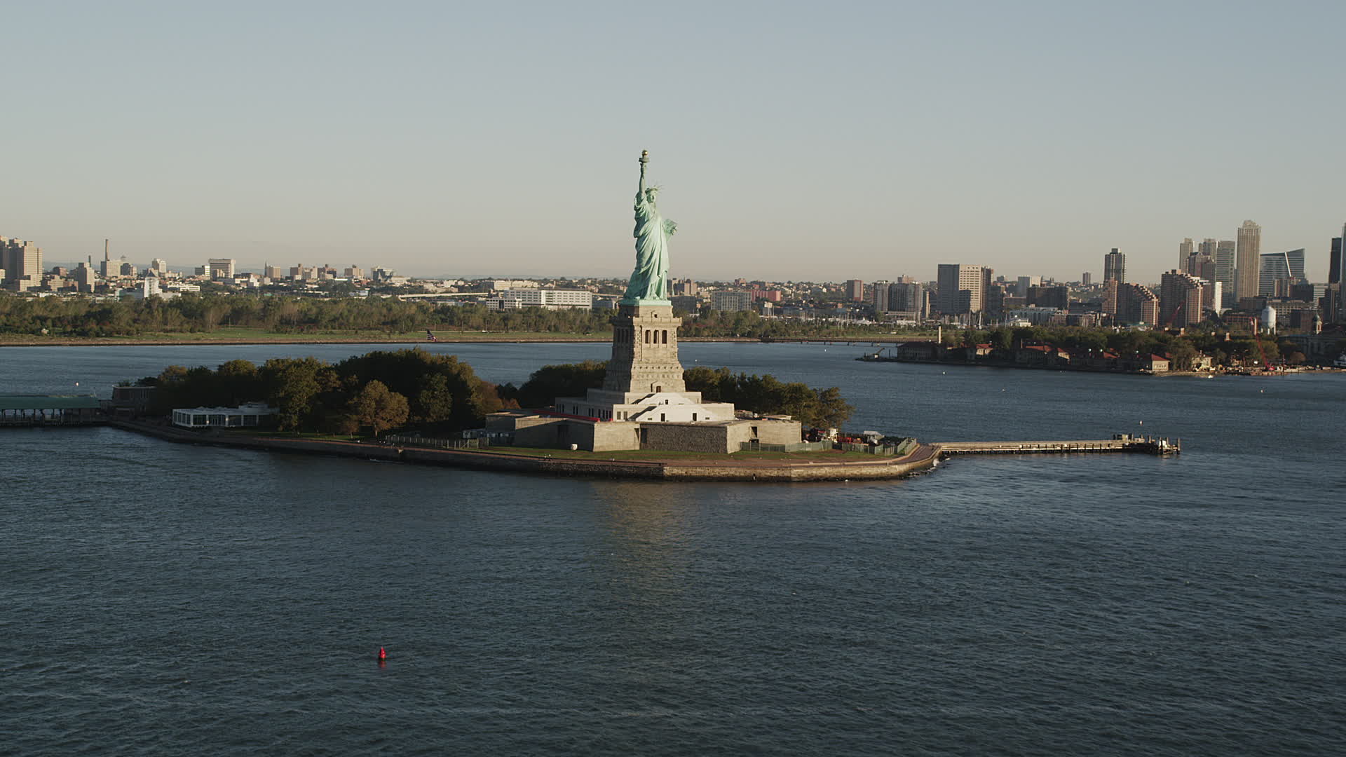 4K stock footage aerial video Approaching Statue of Liberty, Liberty ...