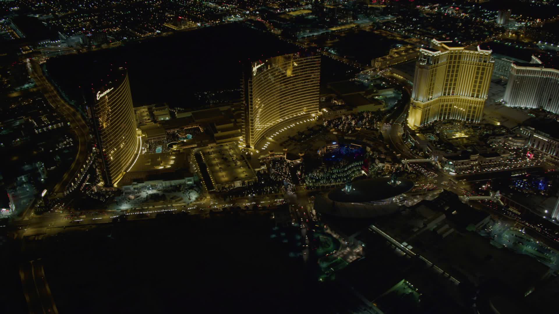 4K stock footage aerial video of flying by Encore, Wynn, The Palazzo ...