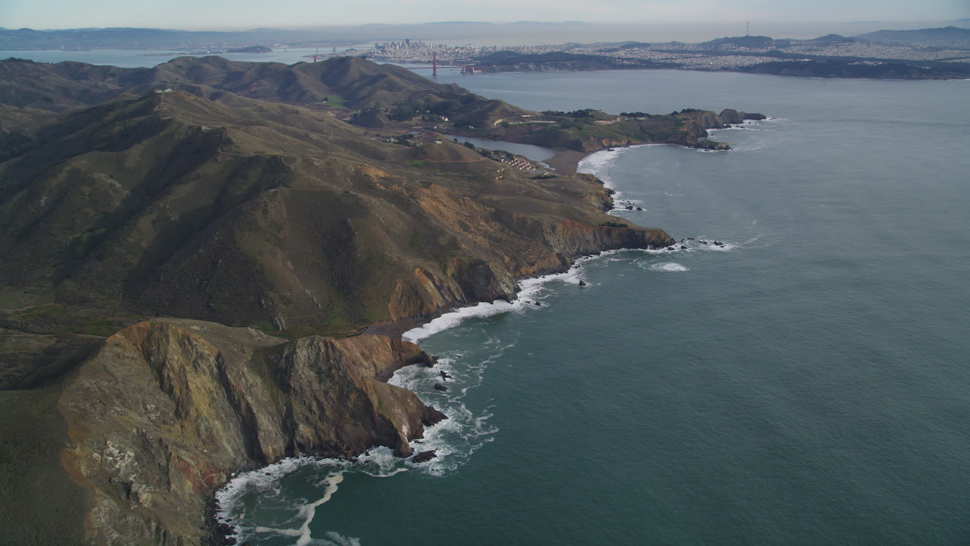 5K stock footage aerial video of the Marin Headlands, San Francisco in ...
