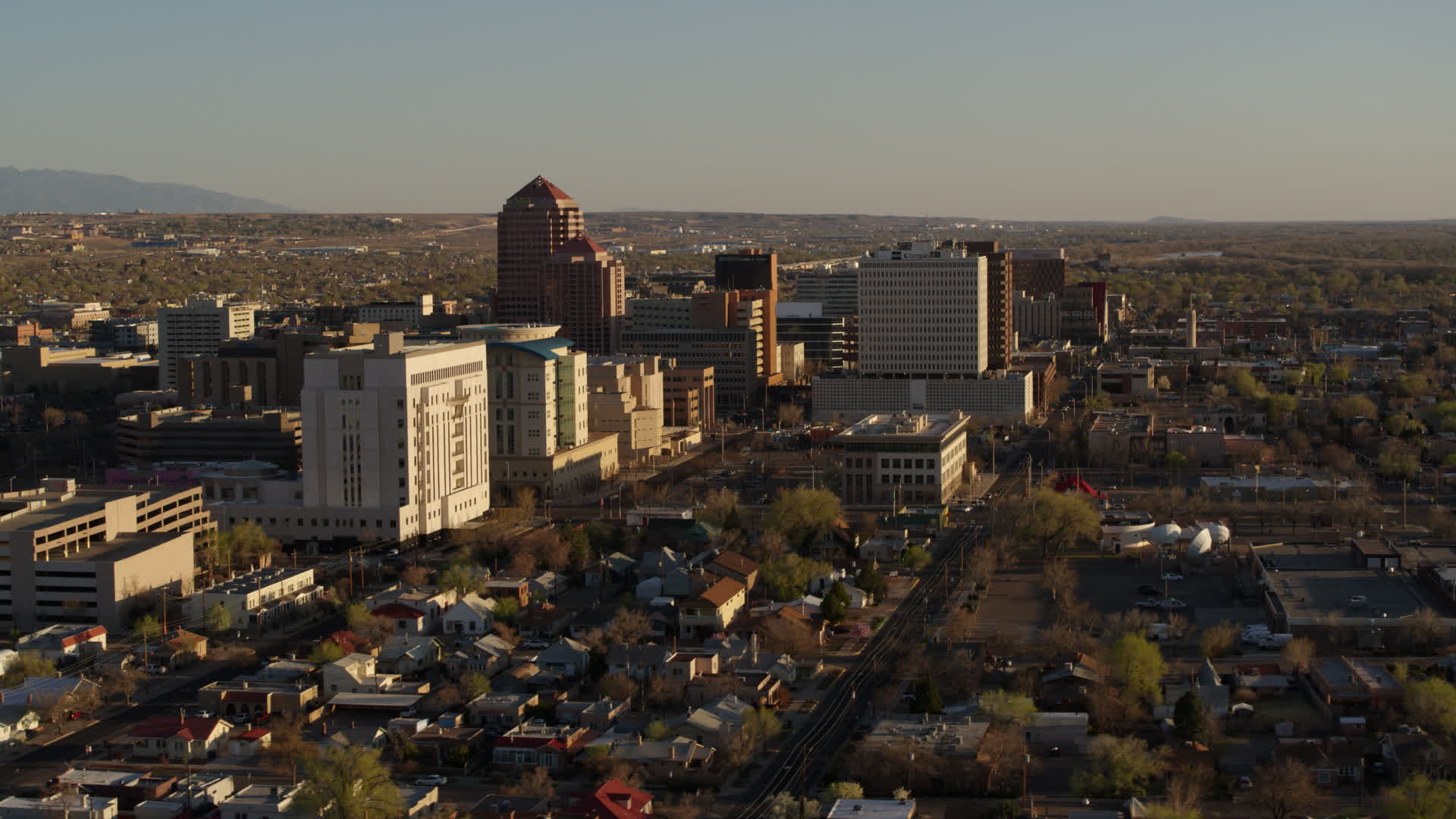 5.7K stock footage aerial video of passing by office high-rise ...