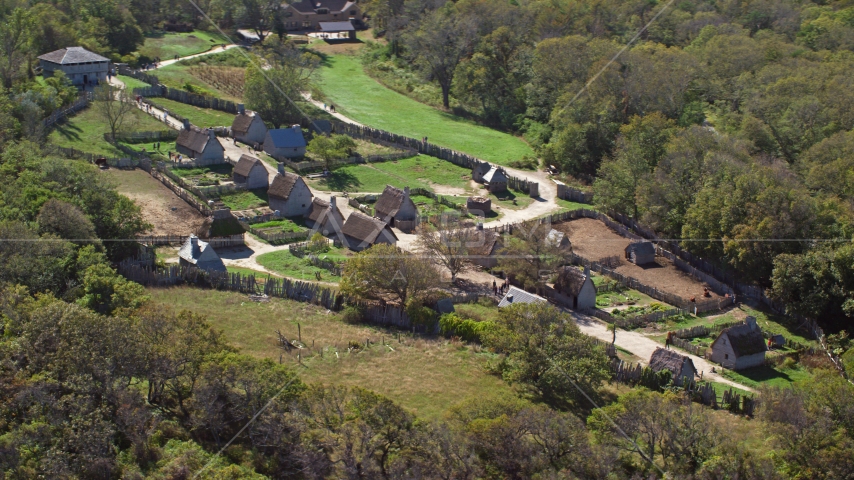 Plimoth Plantation near the water in Plymouth, Massachusetts Aerial ...