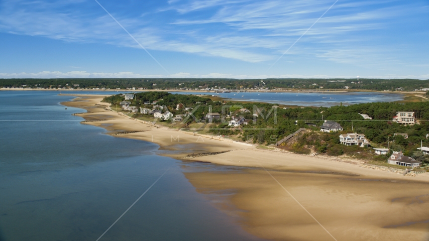 Oceanfront homes at low tide, Wellfleet, Massachusetts Aerial Stock ...