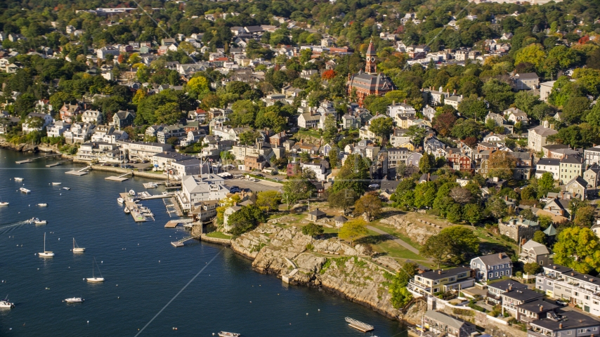 Coastal community and harbor in Marblehead, Massachusetts Aerial Stock ...