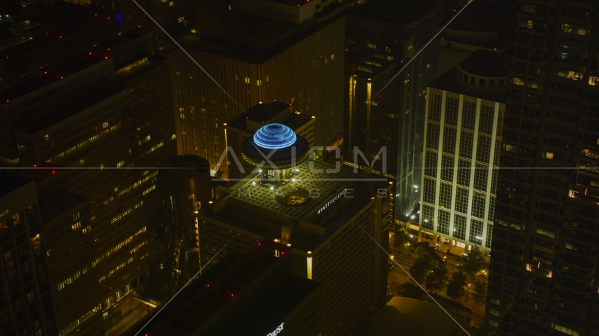 Hyatt Regency hotel in Downtown Atlanta, Georgia, night Aerial Stock ...