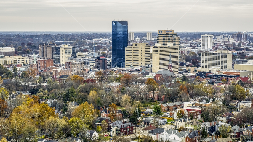 A view of the city's skyline in Downtown Lexington, Kentucky Aerial ...
