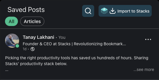 How to Search LinkedIn Saved Posts with Stacks