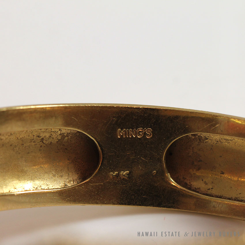 MING'S HAWAII ZODIAC 14K YELLOW GOLD HINGED BANGLE BRACELET w/ box ...