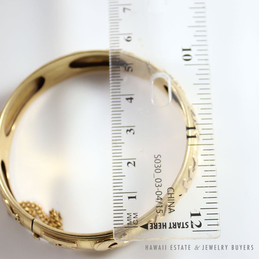 MING'S HAWAII ZODIAC 14K YELLOW GOLD HINGED BANGLE BRACELET w/ box ...