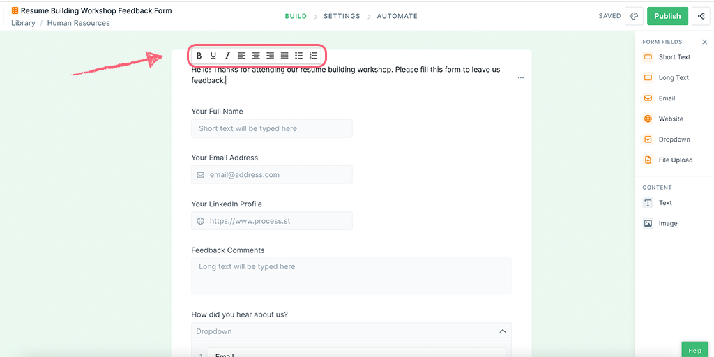 How to use Form Fields in a Form - Process Street Help Center
