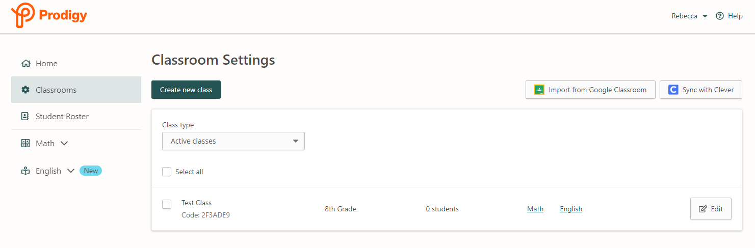 Prodigy: Create a New Class · Alludo
