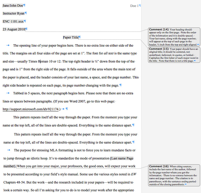 MLA Document Formatting ENG 101 College Writing I