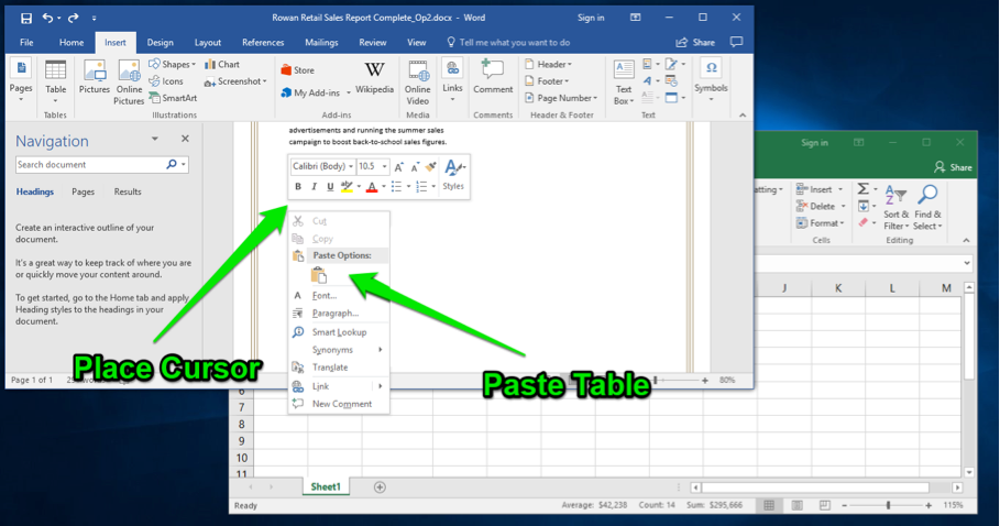 Excel Table In Word Document Computer Applications For Managers