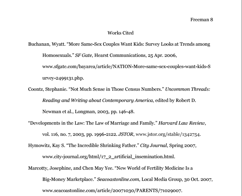 MLA Works Cited Page IRSC English 1101