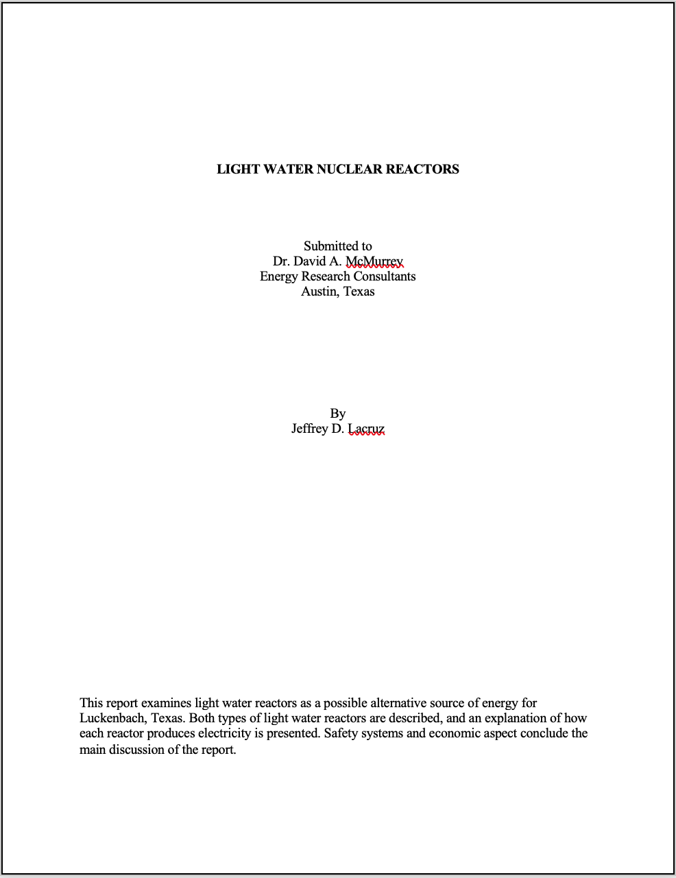 Report Title Page