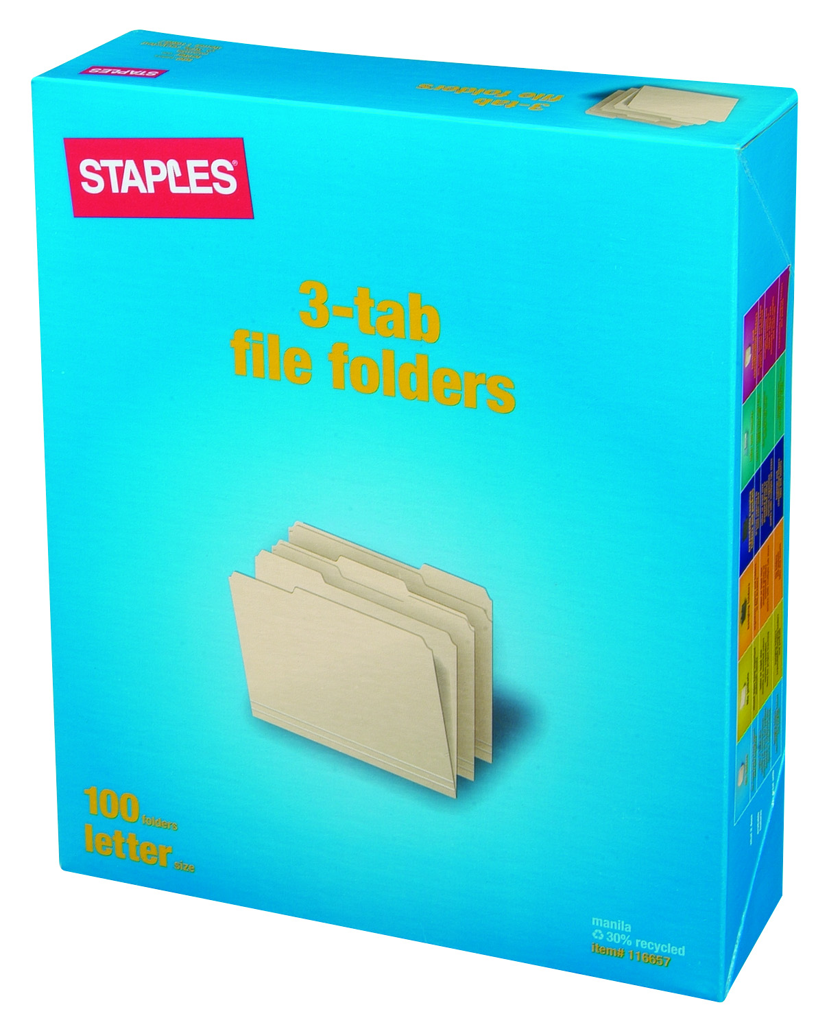 Staples Manila File Folders Letter 3 Tab Assorted Position 100 Box 