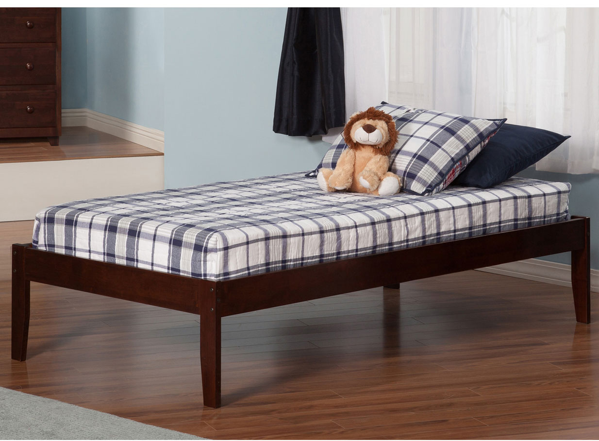 GreenHome123 Twin XL Wood Platform Bed Frame in Dark Brown Walnut Finish