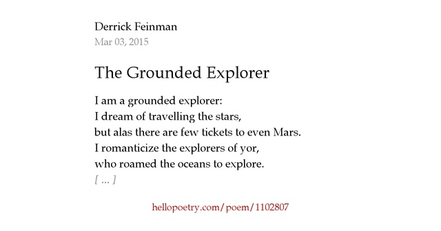 The Grounded Explorer by Derrick Feinman - Hello Poetry