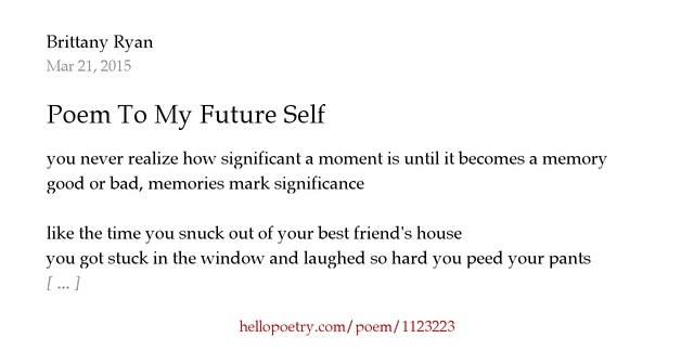 Poem To My Future Self by Brittany Ryan - Hello Poetry