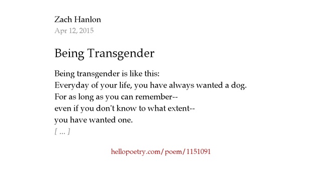 Being Transgender by Zach Hanlon - Hello Poetry