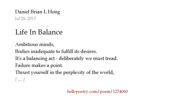 Life In Balance by Daniel Brian L Hong - Hello Poetry
