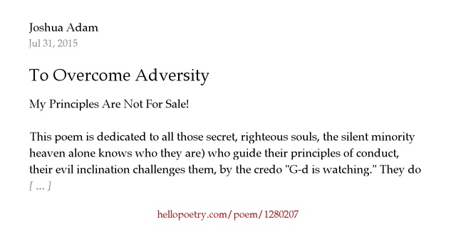 To Overcome Adversity by Joshua Adam - Hello Poetry