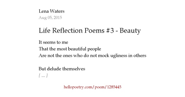 Life Reflection Poems #3 - Beauty by Lena Waters - Hello Poetry