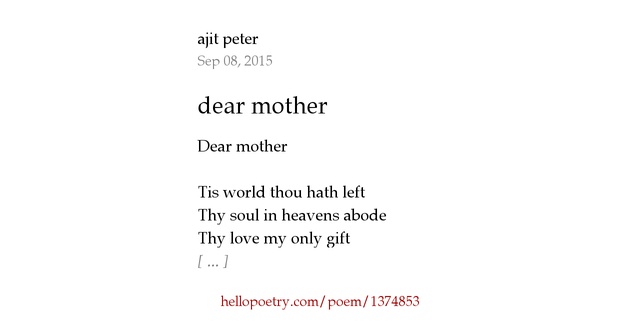 dear mother by ajit peter - Hello Poetry