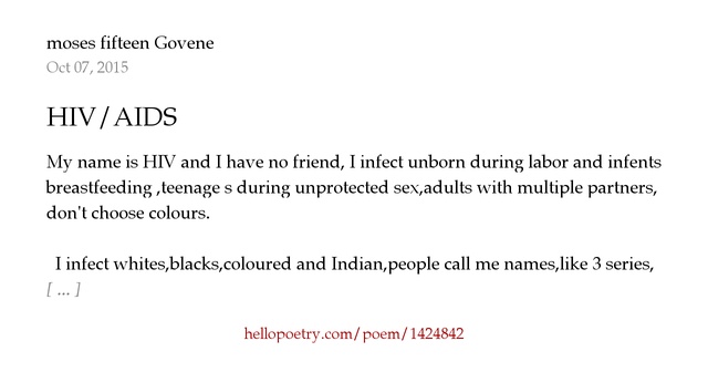 HIV/AIDS by moses fifteen Govene - Hello Poetry