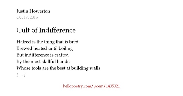Cult of Indifference by Justin Howerton - Hello Poetry