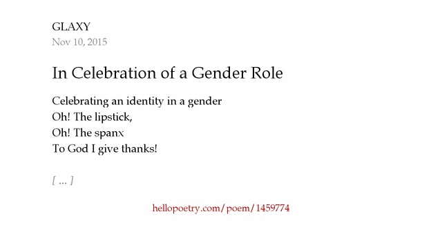 In Celebration of a Gender Role by Violet - Hello Poetry