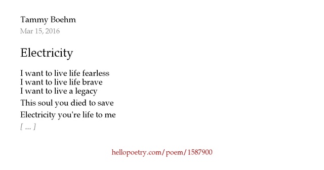 Electricity by Tammy Boehm - Hello Poetry