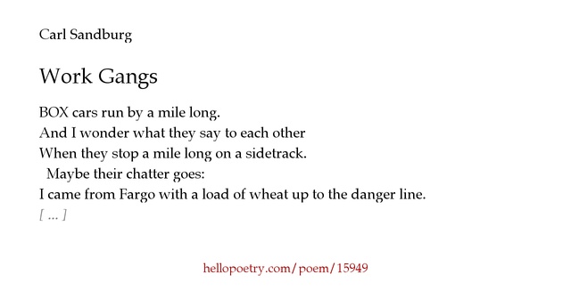 Work Gangs by Carl Sandburg - Hello Poetry