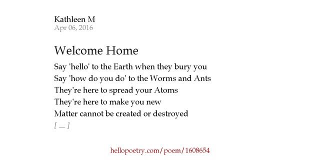Welcome Home by Kathleen M - Hello Poetry