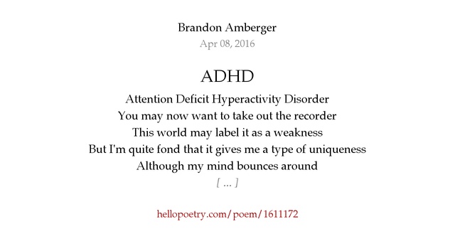 ADHD by Brandon Amberger — Hello Poetry