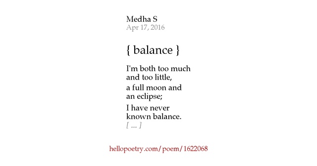 { balance } by medha - Hello Poetry